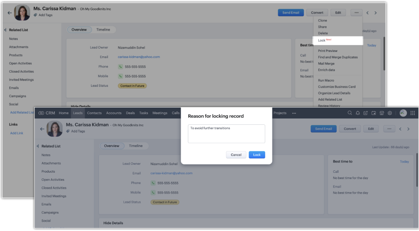 Zoho CRM Record Locking Feature Overview Zoho CRM Record Locking Feature Overview
